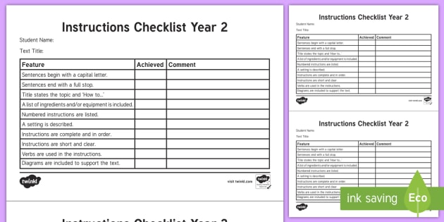 Year 2 Instructions Checklist teacher Made Year 2 Instructions Checklist teacher Made