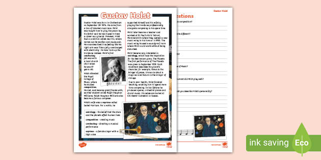 KS2 Gustav Holst Facts Reading Comprehension Activity