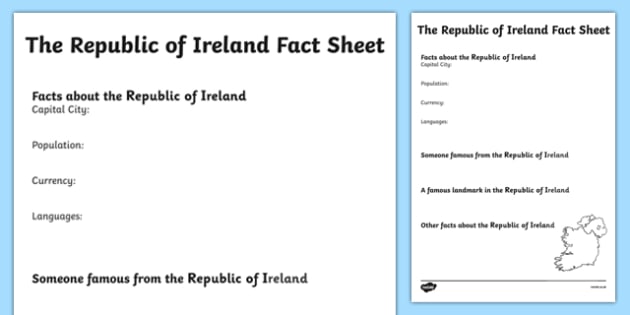 The Republic of Ireland Fact File Writing Template