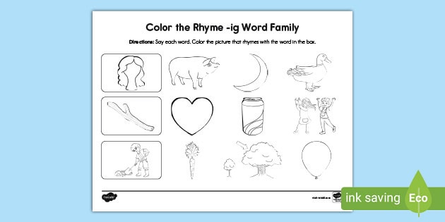 Color the Rhyme -ig Word Family Activity (teacher made)