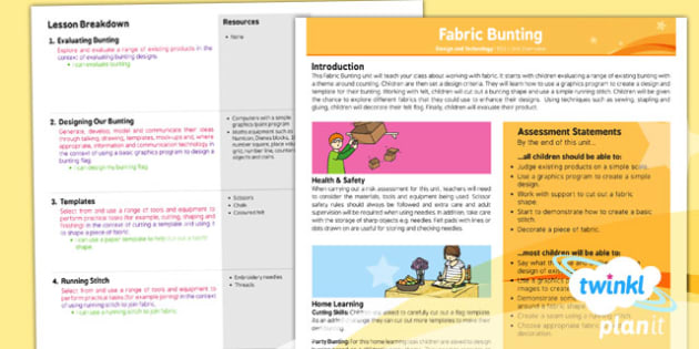 D&T: Fabric Bunting KS1 Planning Overview