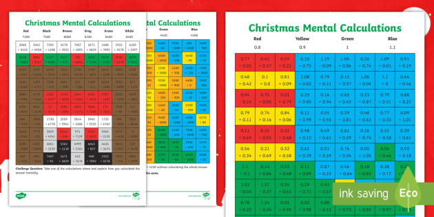 UKS2 Mental Calculations Christmas Maths Mosaic Differentiated Worksheets