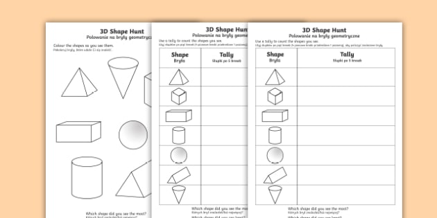 3D Shape Hunt Worksheet / Worksheet English/Polish - 3D Shape Hunt ...