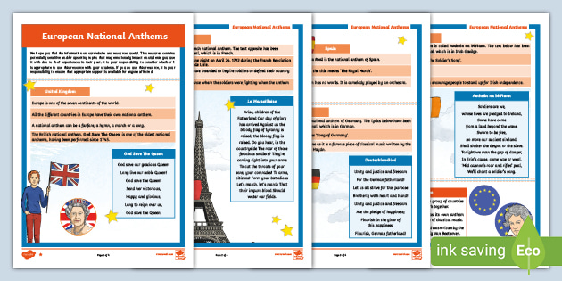 European National Anthems Differentiated Reading Comprehension Activity