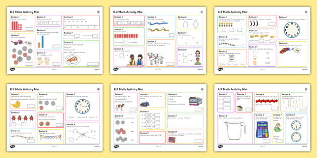 Kindergarten, First Grade, and Second Grade Math Activity Mats