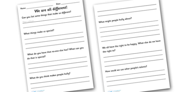 We Are All Different Worksheets - we are all different