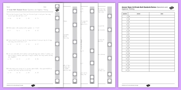 Third Grade Review Pack - Algebra Word Problems Worksheet