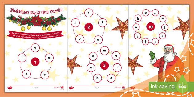 Christmas Word Star Puzzles (teacher made)