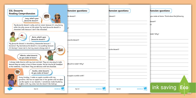 ESL Desserts Reading Comprehension (teacher made)