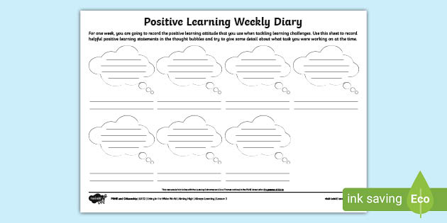 Goals and Aspirations LKS2 Positive Learning Weekly Diary
