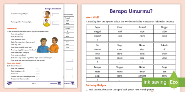 Indonesian Introductions Activity Sheet Greetings