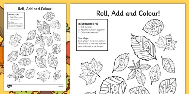 Leaf Roll and Colour Dice Addition Activity (teacher made)