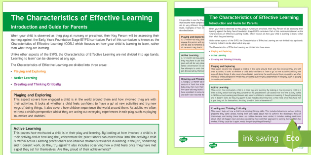 EYFS Characteristics of Effective Learning Introduction and Guide for ...