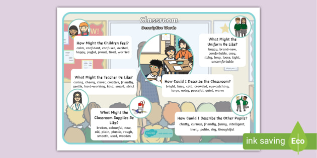 KS1 Adjectives to Describe a Classroom Descriptive Word Mat