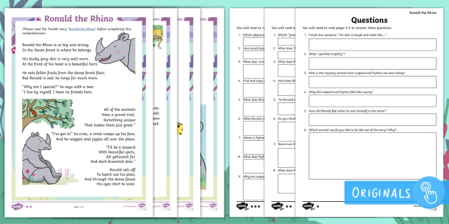 FREE! - First Level Ronald The Rhino Differentiated Comprehension Go ...