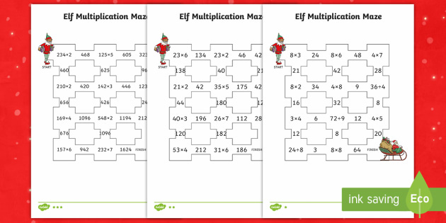 Elf Multiplication Maze Differentiated Worksheet / Worksheets
