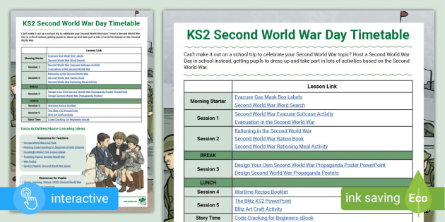 FREE! - KS2 Second World World Day Timetable (teacher made)