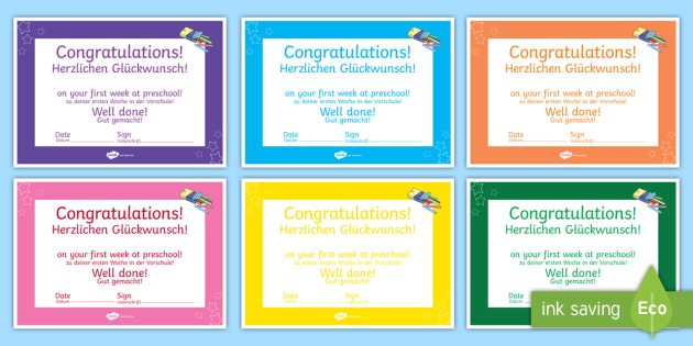 First Week Award Certificates - English/German