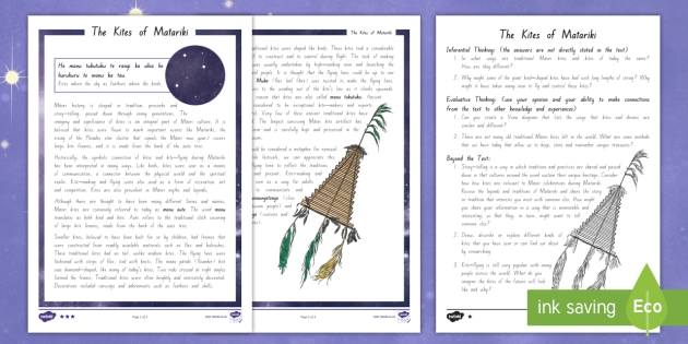 The Kites of Matariki Reading Activity (teacher made)