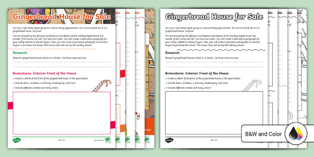 6th Grade Gingerbread House for Sale Writing Activity