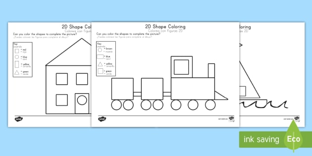 Color by Shapes 2D - English/Spanish - Color by 2D Shapes