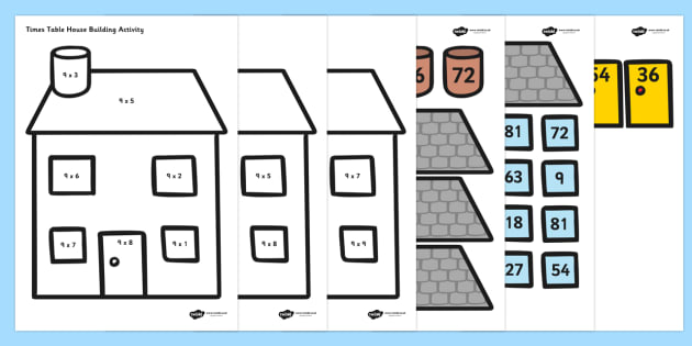 9 Times Table Active Picture Building Activity House