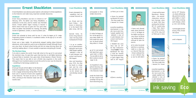 KS2 Ernest Shackleton Reading Comprehension Activity