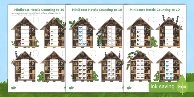 Minibeast Hotels Counting to 10 Worksheet (teacher made)