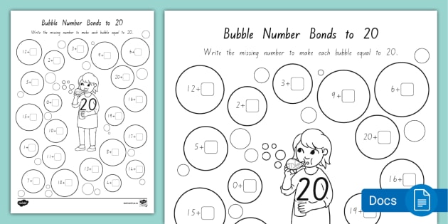 Bubble Number Bonds to 20 (teacher made)