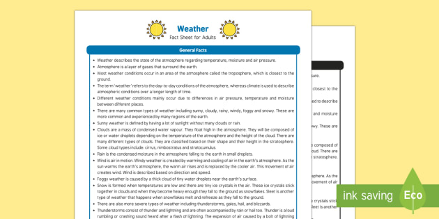 Weather Fact Sheet for Adults (teacher made)