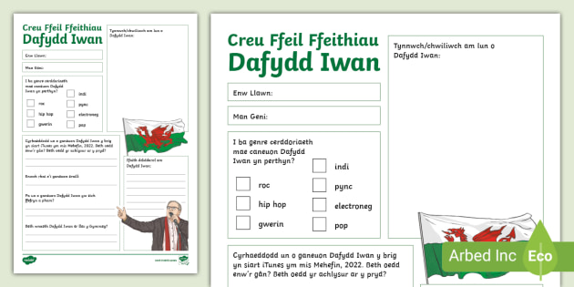 Creu Ffeil Ffeithiau am Dafydd Iwan (teacher made)