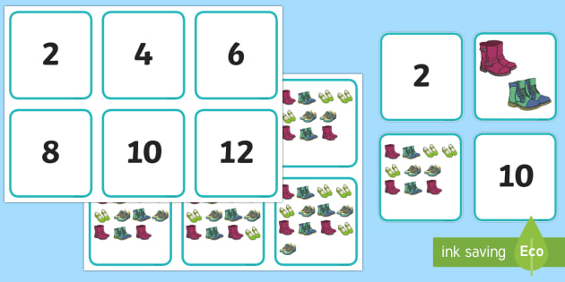 Counting in 2s Shoe Themed Matching Cards - Counting in 2s Shoe