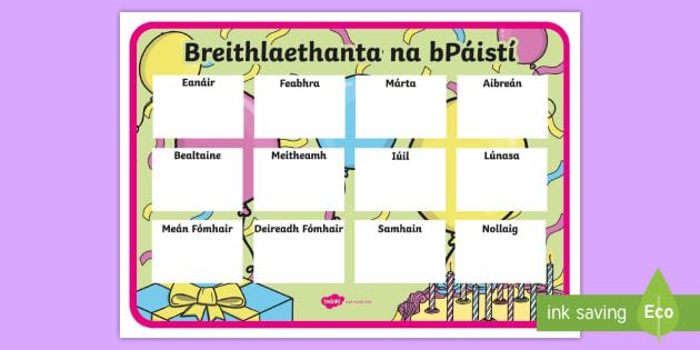 Pupil Birthdays A4 Display Poster Gaeilge (teacher made)