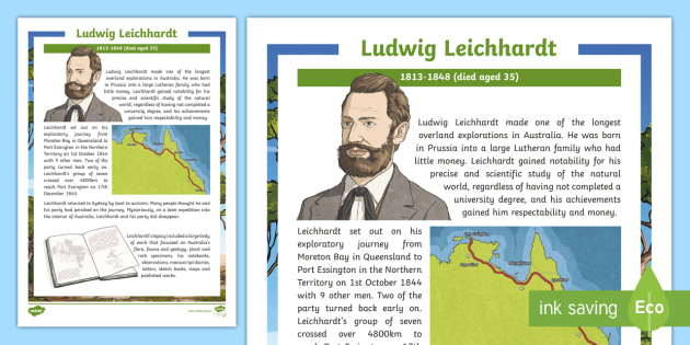 Australian Early Inland Explorers – Ludwig Leichhardt Fact Sheet