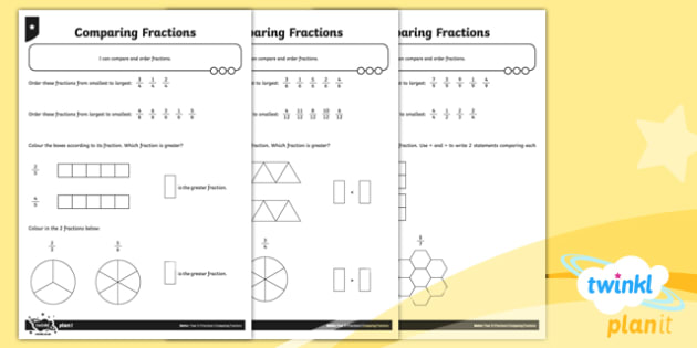 PlanIt Maths Y3 Fractions Comparing Fractions Home Learning
