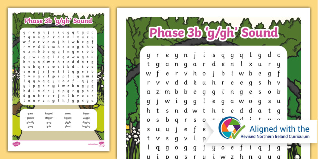 Northern Ireland Linguistic Phonics 3b 'g/gh' Sound Word Search