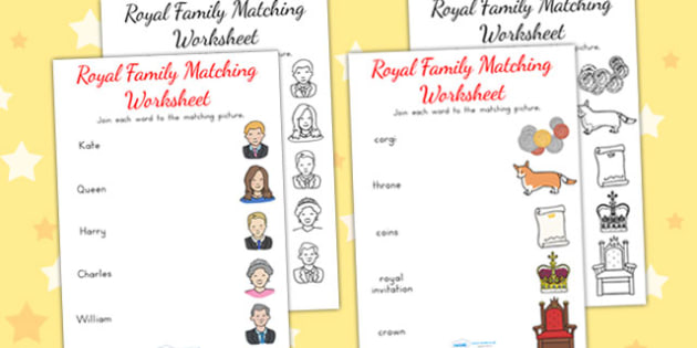 Royal Family Word and Picture Matching Worksheet
