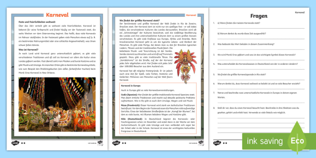 FREE! - Karneval Leseverstehen Arbeitsblätter: Unterschiedliche