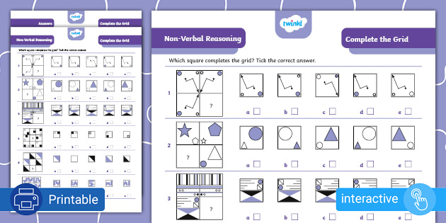 Non-Verbal Reasoning – Complete the Grid – Twinkl Puzzled Non-Verbal Reasoning – Complete the Grid – Twinkl Puzzled