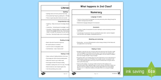 What happens in 2nd Class - Parents' Fact Sheet