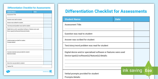 Differentiated Checklist for Assessment | Twinkl