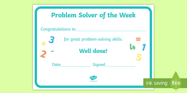 Problem Solver of the Week Certificate (teacher made)