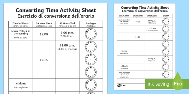 Converting Time Worksheet / Worksheet English/Italian - Converting Time