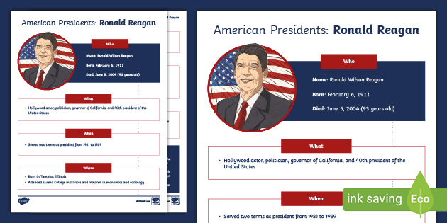 Printable Ronald Reagan Information Sheet | Twinkl