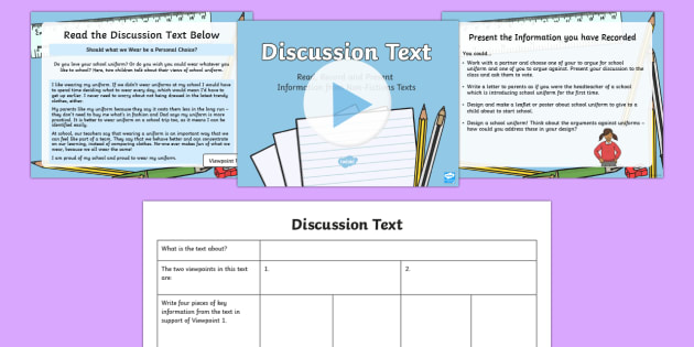 Discussion Text Read, Record and Present Information Lesson Pack - deliver