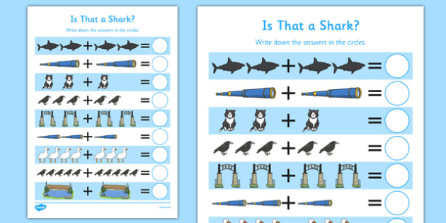 Is That a Shark? Up to 10 Addition Sheet (teacher made)