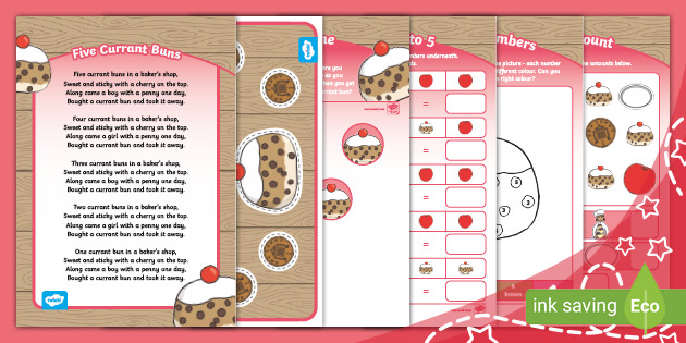 Five Currant Buns Counting Song Pack (teacher made)