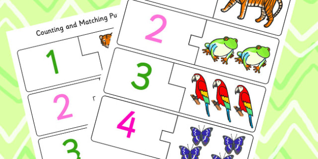 Jungle Themed Counting Matching Puzzle - counting aid, count