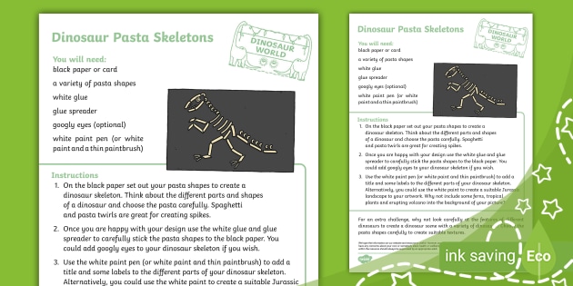 Pasta Dinosaur Skeletons Craft Instructions