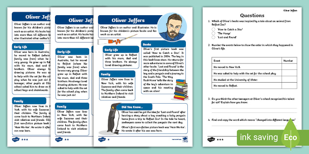 Oliver Jeffers Differentiated Comprehension Activity
